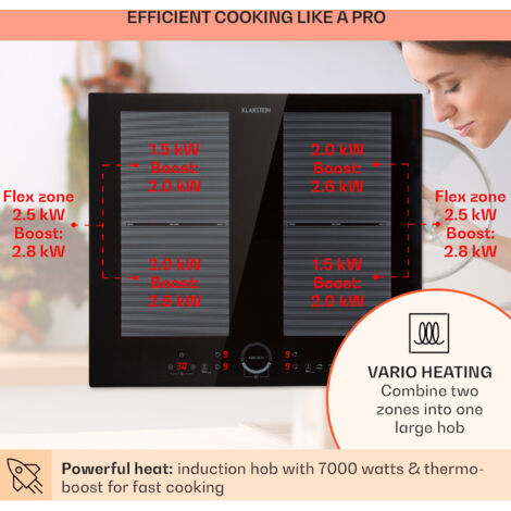 Klarstein Induction Hob, 7000W Electric Hob Induction Cooker, 4 Ring ...