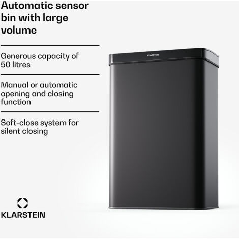 Klarstein Touchless Sensor Kitchen Bin - 50L Capacity, Stainless Steel ...