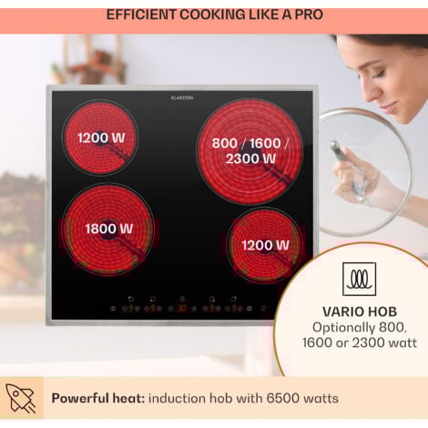 Klarstein Ceramic Hob, 6500W Electric Hob Ceramic Cooker, 4 Ring ...