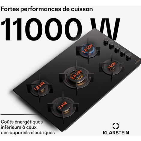 Klarstein Tables de Cuisson à Gaz Plaque de Cuisson Gaz à 5 Brûleurs ...