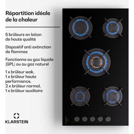 Klarstein Tables de Cuisson à Gaz Plaque de Cuisson Gaz à 5 Brûleurs ...