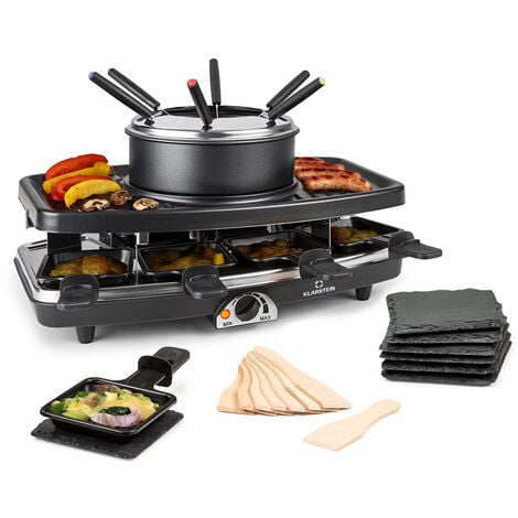 Klarstein Appareil a Raclette et Fondue 3-en-1, Machine a Raclette avec ...