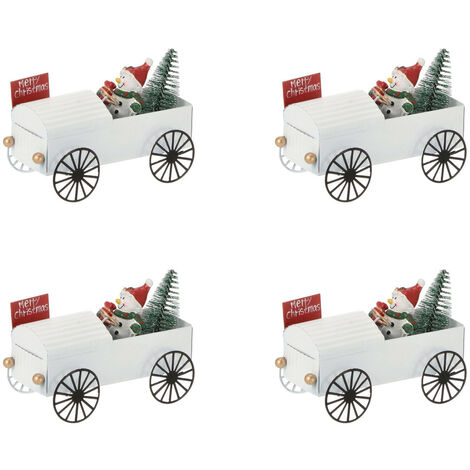 Decorazione Natalizia Babbo Natale su Macchina in Metallo 4Pz