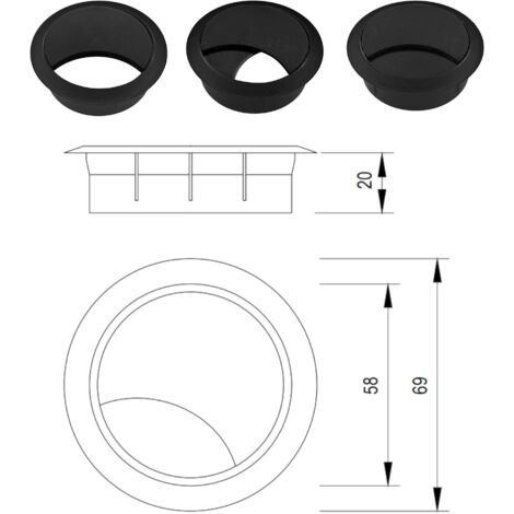 cyclingcolors 2x Passacavi Scrivania Plastica 58mm Uscita Guida Cavo ...