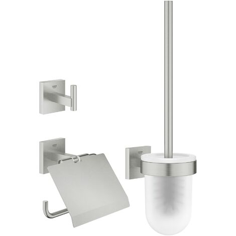 GROHE QUICKFIX Start Cube, Set accessori 3-in-1, Installazione a vite o con colla, Super Steel ...