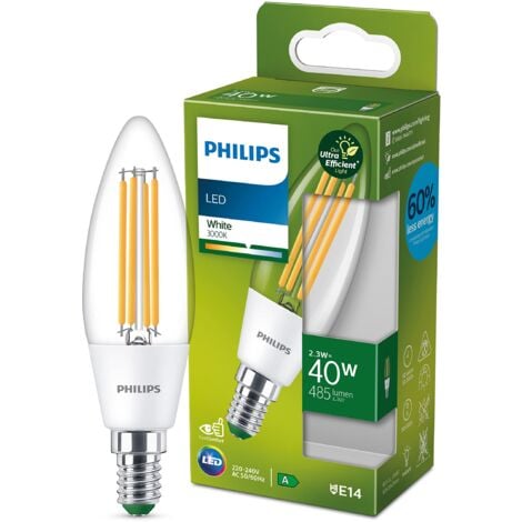 Philips LED Lampadina Classe A Ultra Efficiente, 4W, 3000K, E14