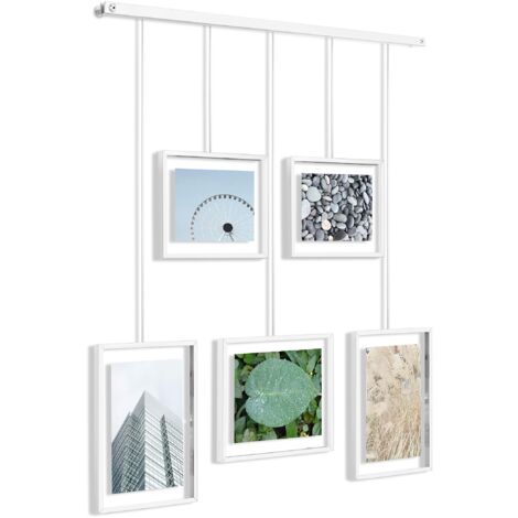 Umbra Exhibit Cornici multifoto stile galleria, Acciaio, Bianco, 5 Cornici