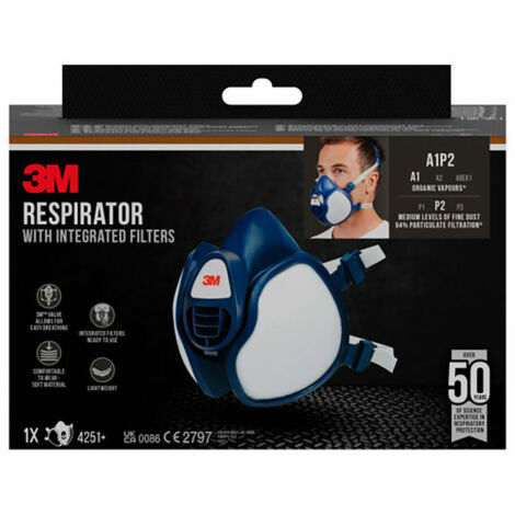 3M FFA1P2 4251C Respiratore per Gas e Vapori a Semimaschera, Bianco