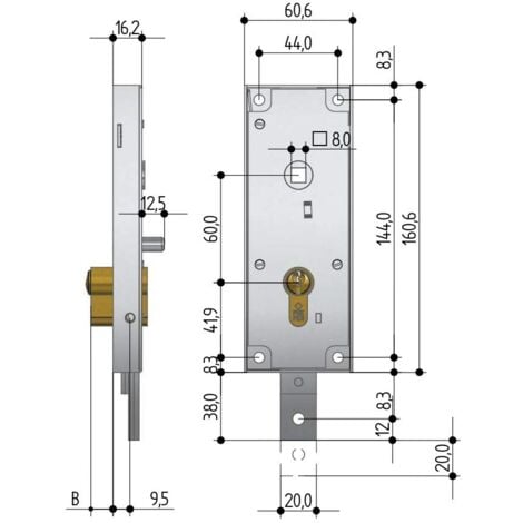 serratura per basculante/garage cilindro a profilo europeo interasse 60 mm