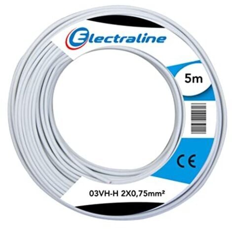 Electraline 10670 Piattina Divisibile 03VH-H, Sezione 2x0.75 mm, 5 mt, Bianco