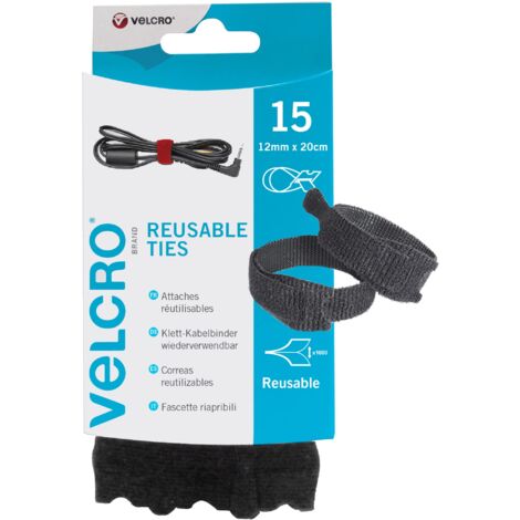 VELCRO Brand Fascette riapribili 12mm x 20cm x 15 Nero