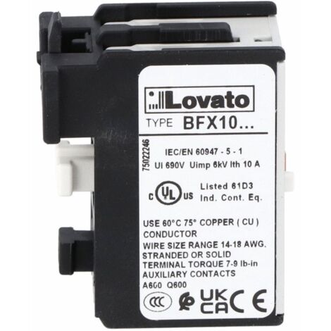 Contacto auxiliar Lovato para contactores de la serie BF 1NO+1NC BFX1011