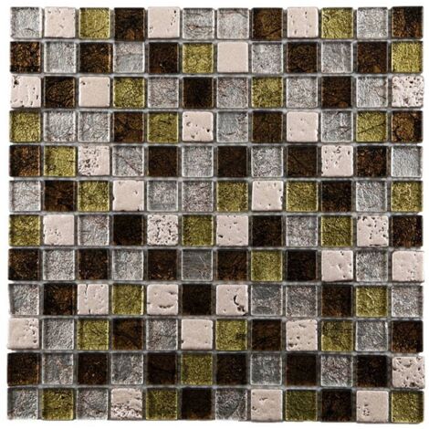 Mosaïque Verre - Vert & Pierre - 30 x 30 cm - Carrés
