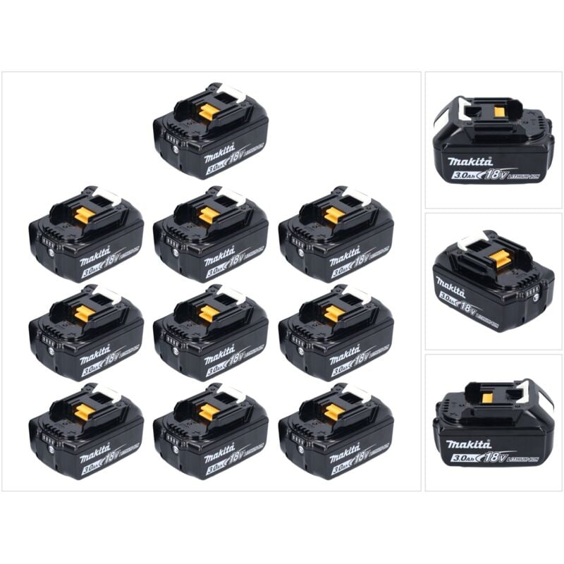 Pack de 10 Batteries 18V Li-Ion LXT 3.0 Ah avec indicateur de charge BL1830B MAKITA