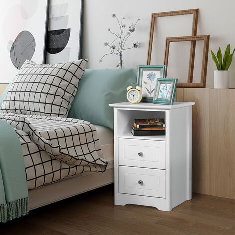 Yaheetech 2er Set Nachtschrank Nachttisch Schlichte Nachtkommode Boxspringbett Kommodeschrank ...