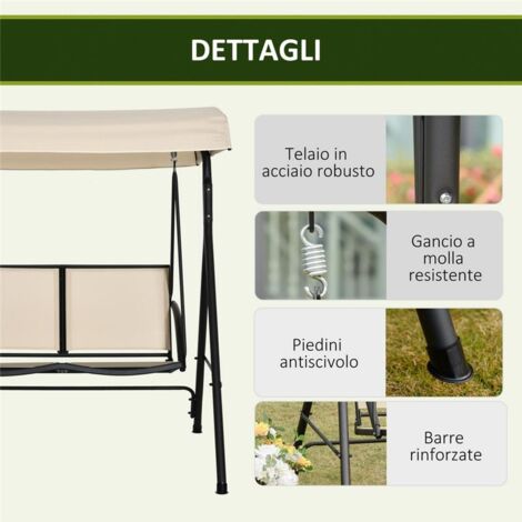 DONDOLO A 2 POSTI DA GIARDINO CON TETTUCCIO REGOLABILE 140 X 118 X ...