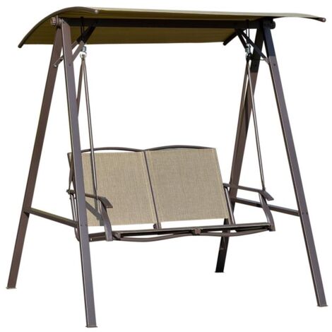 DONDOLO DA GIARDINO 2 POSTI CON TETTUCCIO REGOLABILE 147X125X170 CM MARRONE