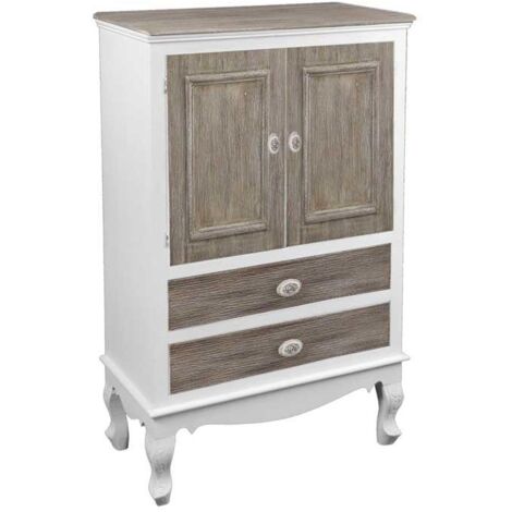 MOBILE CON ANTE E 2 CASSETTI BICOLOR 70X35X120 CM BIANCO E MARRONE