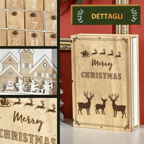 CALENDARIO DELL'AVVENTO IN LEGNO A LIBRO 22X7X32 CM