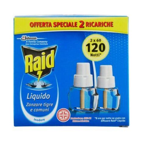 RAID 2 RICARICHE LIQUIDO ANTIZANZARE X 120 NOTTI