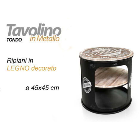 TAVOLINO NERO IN METALLO CON INSERTI LEGNO 45X45 CM
