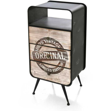 MOBILE CON 3 CASSETTI IN LEGNO DECORATO STRUTTURA METALLO 40X30X81 CM