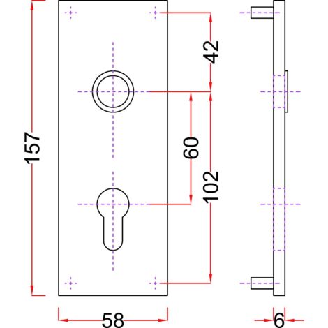 Garagentorschloss-Kurzschild, 58 x 157 mm, PZ 60 mm, silber eloxiert