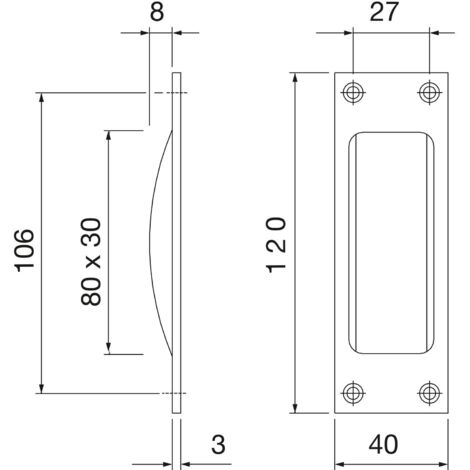 HOPPE Schiebetürmuschel 40 x 120 mm, Aluminium silber eloxiert