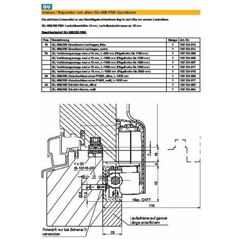 GU Grundkarton Laufwagen Laufschuh 966/150 links, Tragkraft max. 150 kg