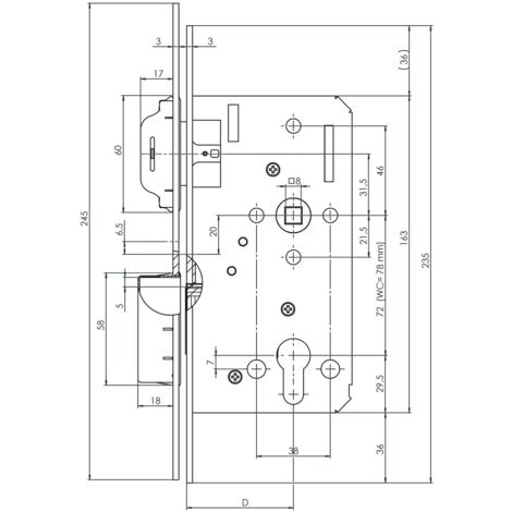 KFV Magnetfallenschloss WC 78mm Türbeschlag, Einsteckschloss magnetisch ...