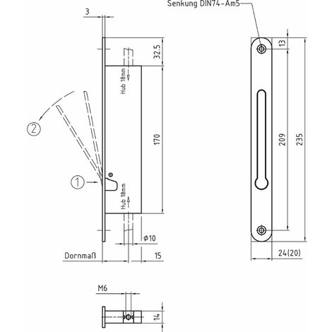 BMH Falztreibriegel 1155 gesichert, DM 30, Stulp 235 x 20 mm, Edelstahl