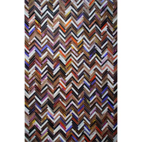 CUIR ZIG COLOR - Tapis salon en cuirs recyclés effet zig zag marron ...