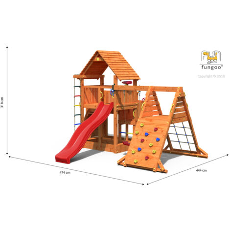 Fungoo Spielturm "Big Leader Spieder Red", teak, mit Einzelschaukel ...