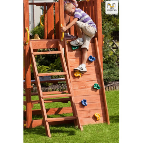 Fungoo Spielturm "My Side Step On", teak, mit Rutsche, Kletterwand ...