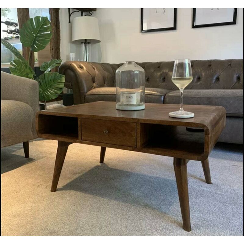 Scandinavian Coffee Table Mid Century Modern Shelf Vintage Nordic Storage Drawer