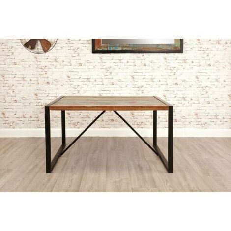 Small Industrial Dining Table Rustic Solid Wood Vintage Retro Style Kitchen Room