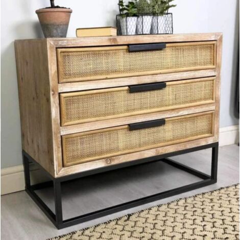 Rustic Chest Drawers Vintage Industrial Cabinet Rattan Storage ...