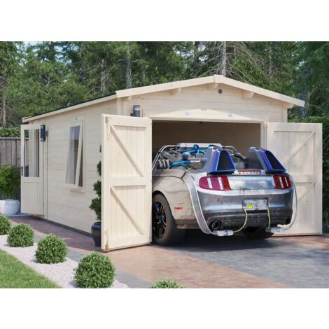 Wooden Double Garage Deore 3m x 5.5m - Garden Drive Car Storage Tool ...