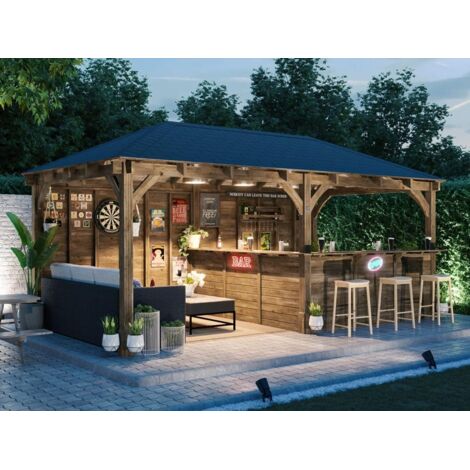 Dunster House Garden Bar 6m x 3m Wooden Outdoor Pub Shed Gazebo Barzebo ...