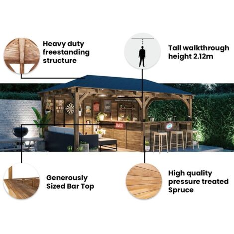 Dunster House Garden Bar 6m x 3m Wooden Outdoor Pub Shed Gazebo Barzebo ...
