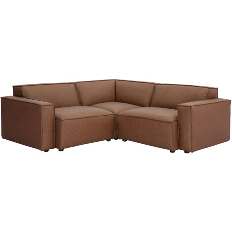Canapé d'angle modulable vintage 3 places en cuir marron SPLIT
