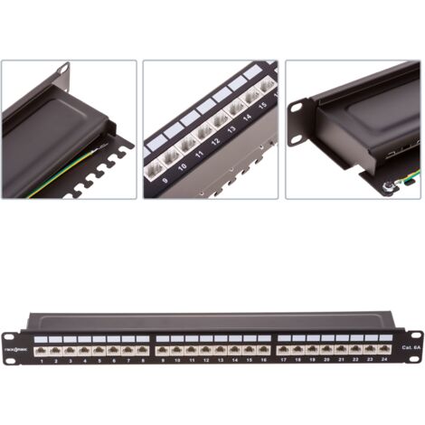 RackMatic - Patch panel rack 24 RJ45 Cat.6A FTP 1U negro con peine para ...