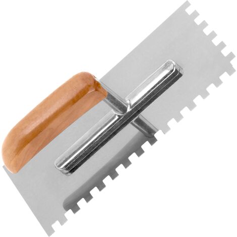 PrimeMatik - Llana con mango de madera rectangular dentada 240x100mm