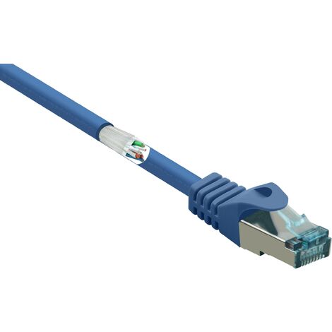 Renkforce RF-5056418 RJ45 Câble réseau, câble patch CAT 6a S/FTP 20.00 m bleu avec cliquet d ...
