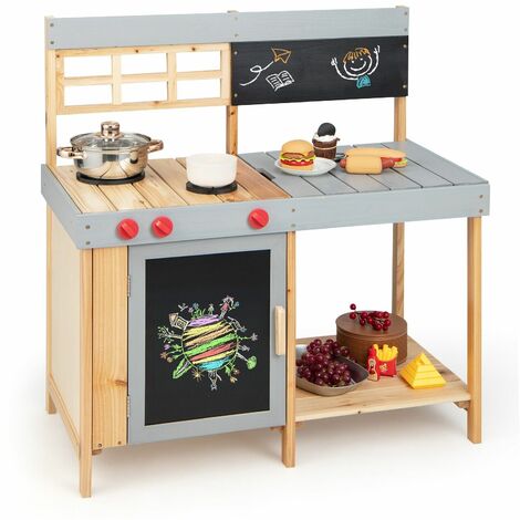 Wooden Kids Play Kitchen Children’s Role Play Cooking Set Detachable ...