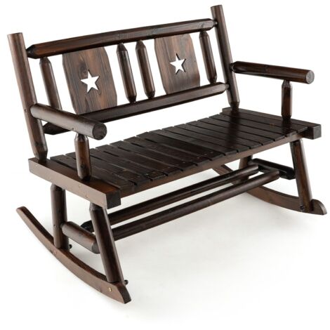 Patio Rocking Bench Carbonized Wood Double Rocker Lovesear w/ Ergonomic ...