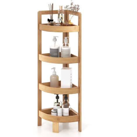 4 Tier Bamboo Corner Shelf 80cm Bathroom Corner Storage Shelving Unit