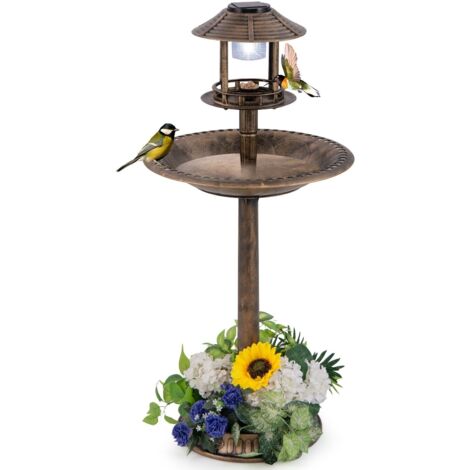 Lightweight Outdoor Solar Lighted Bird Bath 3-in-1 Pedestal Bird Feeder