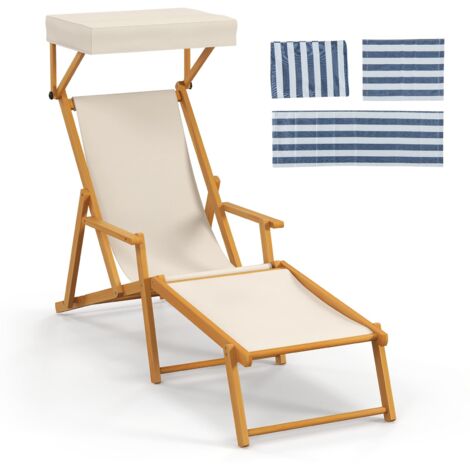 Birch Wood Chaise Lounge Chair Foldable Beach Lounge Chair