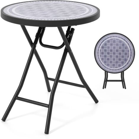 Folding Glass Table Portable Patio Coffee Table w/Footpads-Grey